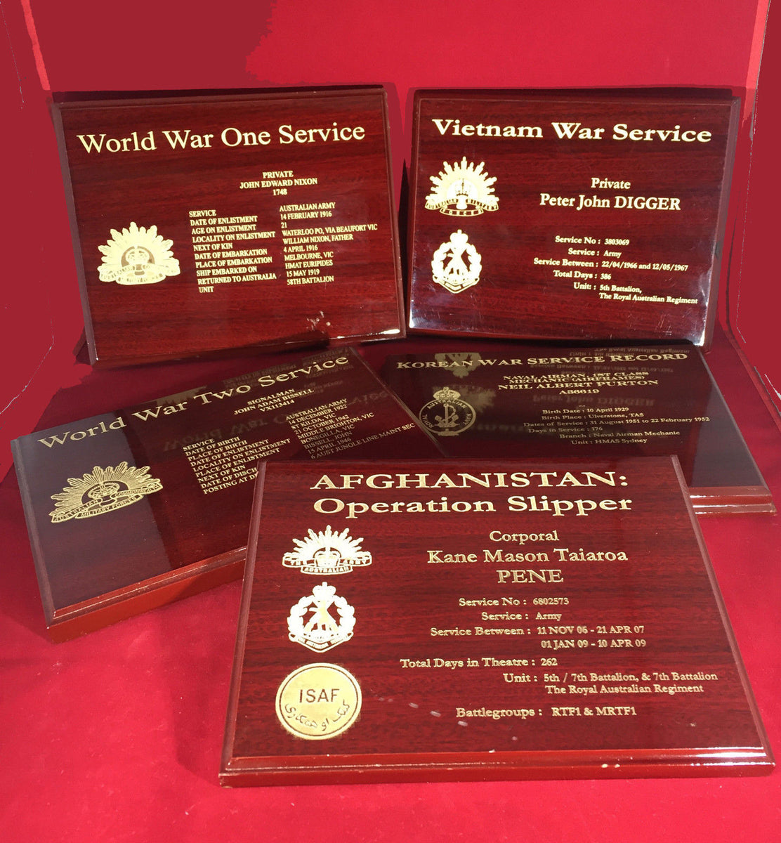 Timber Plaques Custom Engraved for Openings and Awards, War Service pl ...